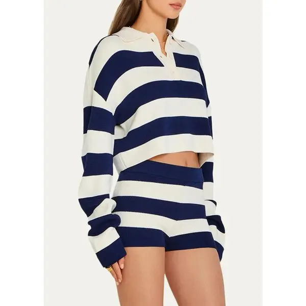 SEROYA Ryla Striped Polo Sweater - Eggshell/navy