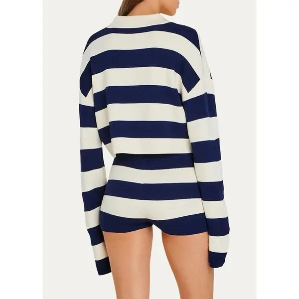 SEROYA Ryla Striped Polo Sweater - Eggshell/navy