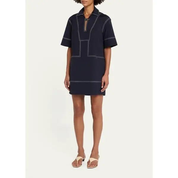 Veronica Beard Phelix Cotton Poplin Mini Tunic Dress
