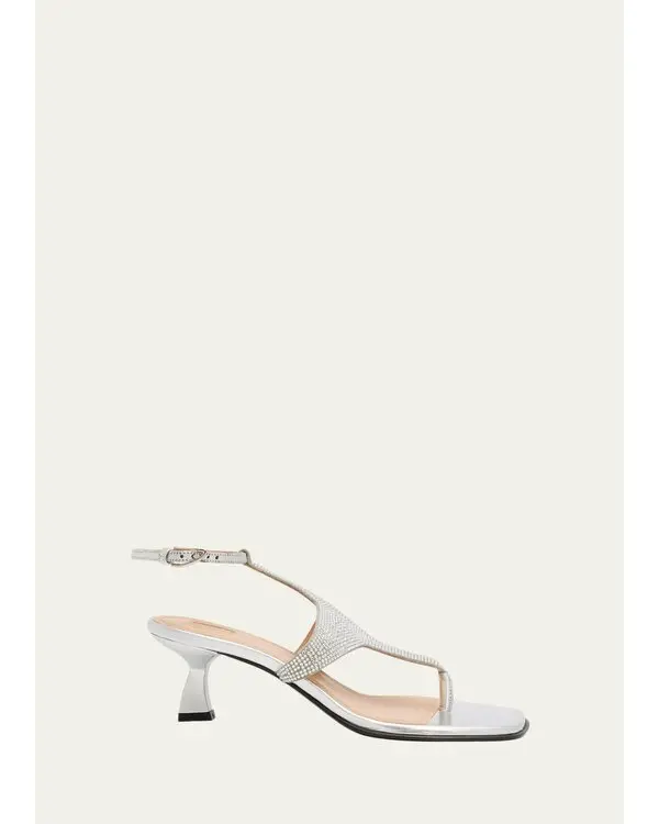 NODALETO Dona Nova Embellished Metallic Leather Kitten-heel Sandals - Silver