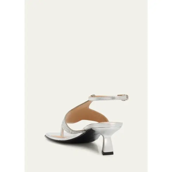 NODALETO Dona Nova Embellished Metallic Leather Kitten-heel Sandals - Silver