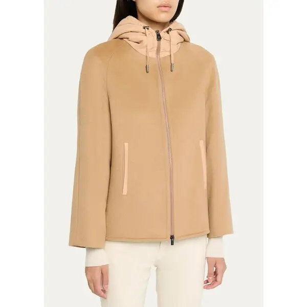 Cinzia Rocca Short Wool Jacket With Quilted Hood And Back