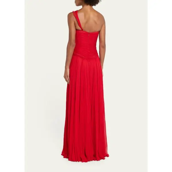 MARMAR HALIM One-shoulder Silk Georgette Ruffle Gown