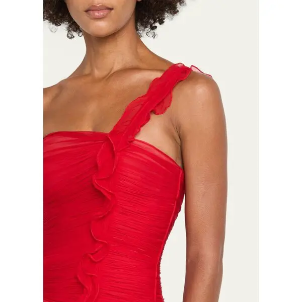 MARMAR HALIM One-shoulder Silk Georgette Ruffle Gown