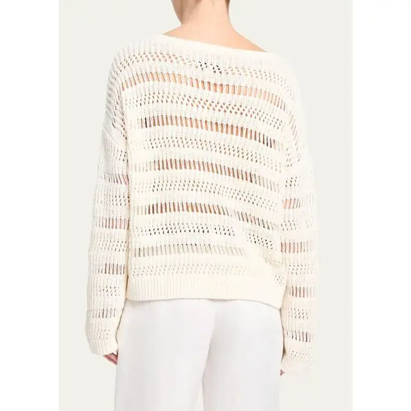 TWP Wide-neck Open Stitch Sweater - Ivory