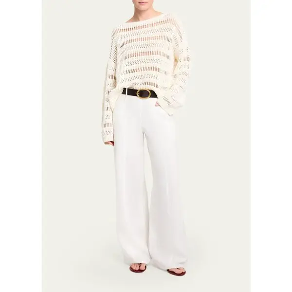 TWP Wide-neck Open Stitch Sweater - Ivory