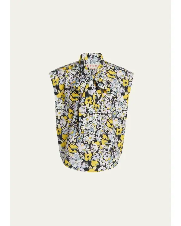 Marni Floral Tie-neck Blouse