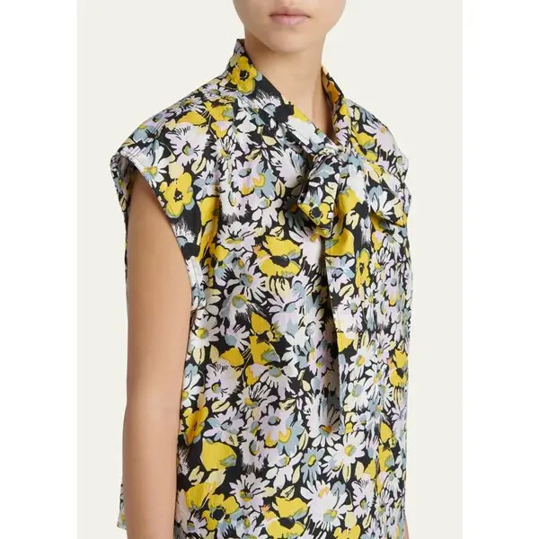 Marni Floral Tie-neck Blouse