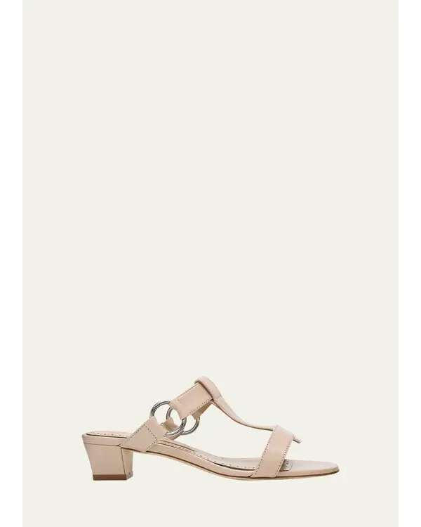 Manolo Blahnik Mionamu Leather T-bar Slide Sandals