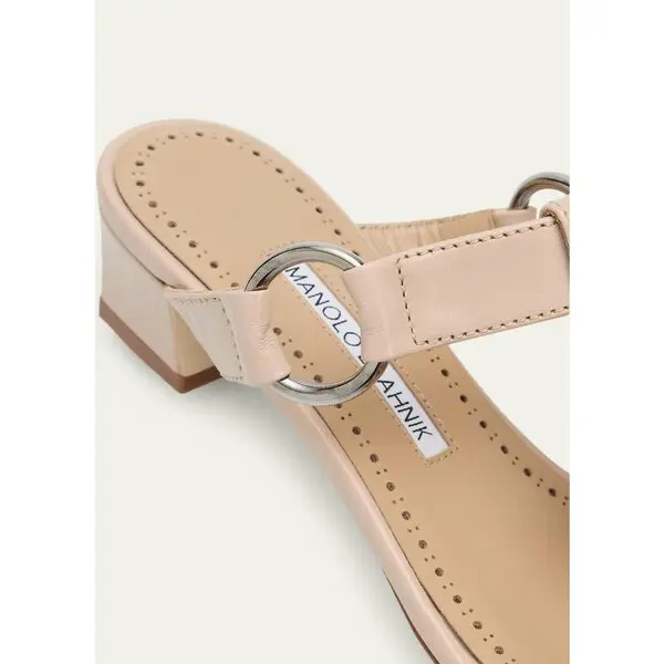 Manolo Blahnik Mionamu Leather T-bar Slide Sandals