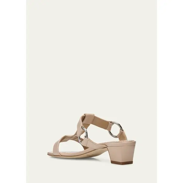 Manolo Blahnik Mionamu Leather T-bar Slide Sandals