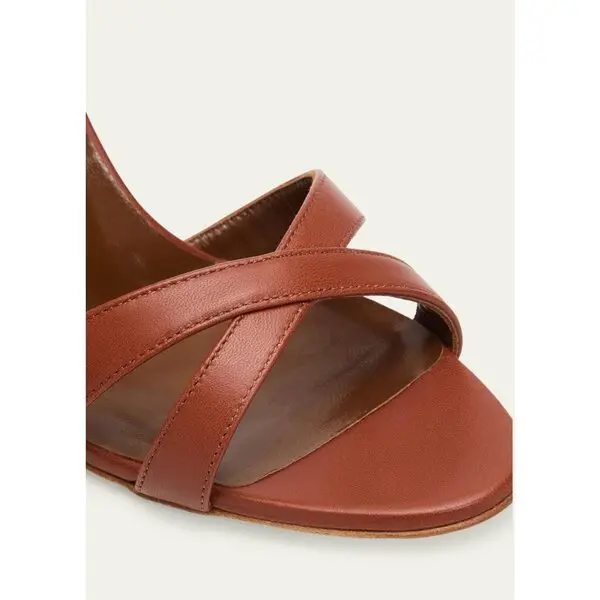 Manolo Blahnik 90mm Callasli Crossover Leather Slingback Sandals - Medium Brown
