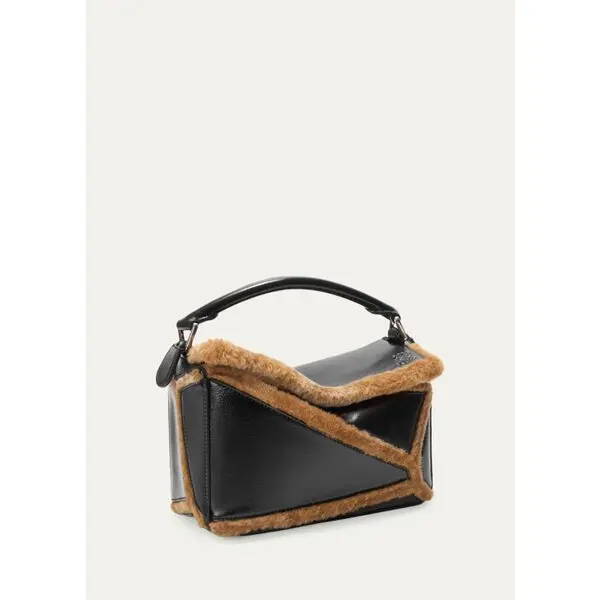Loewe Puzzle Aviator Shearling-trim Top-handle Bag