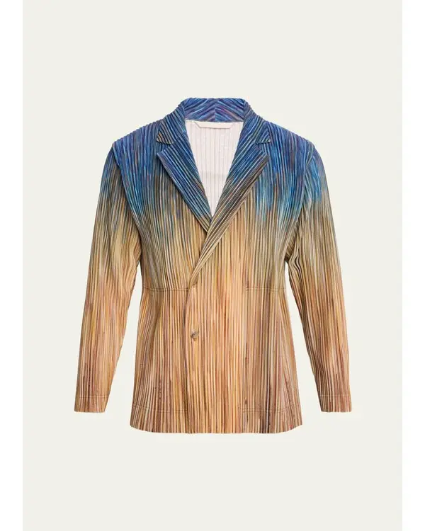 Issey Miyake Paintbrush Agate-print Pleated Single-breasted Blazer