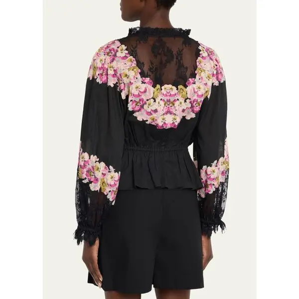 Sea Persephone Print Cotton & Lace Long-sleeve Blouse