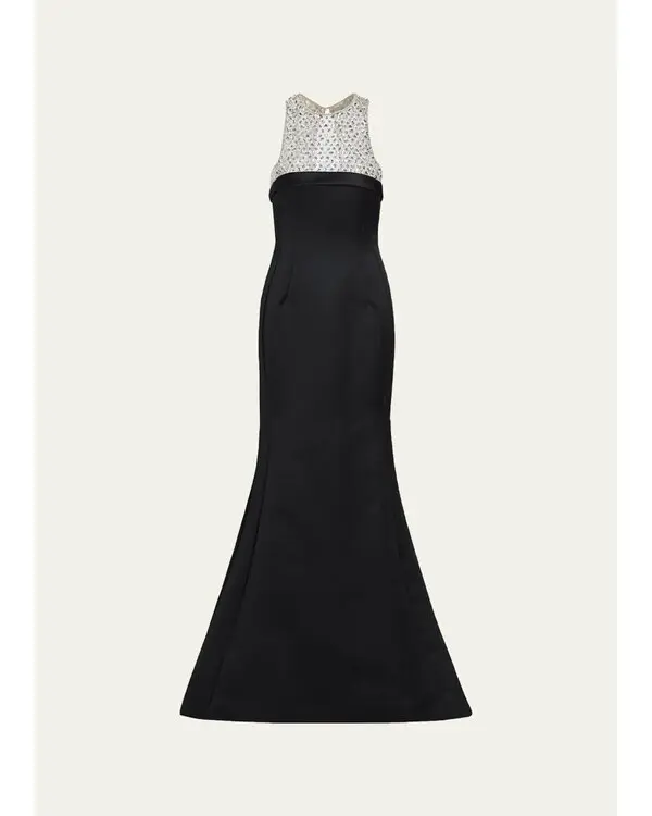 Prabal Gurung Hunter Crystal And Satin Halter Trumpet Gown