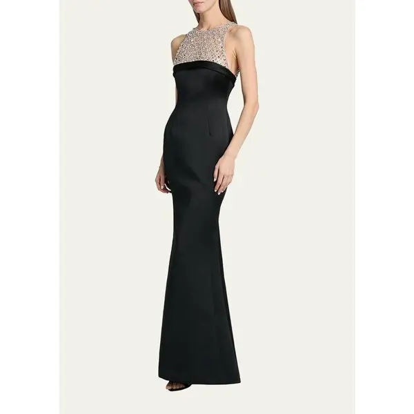 Prabal Gurung Hunter Crystal And Satin Halter Trumpet Gown
