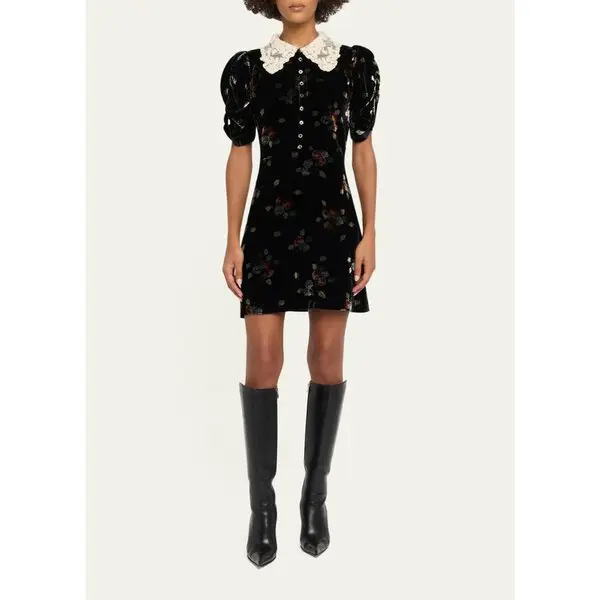 Sea Leda Floral Burnout Velvet Mini Dress