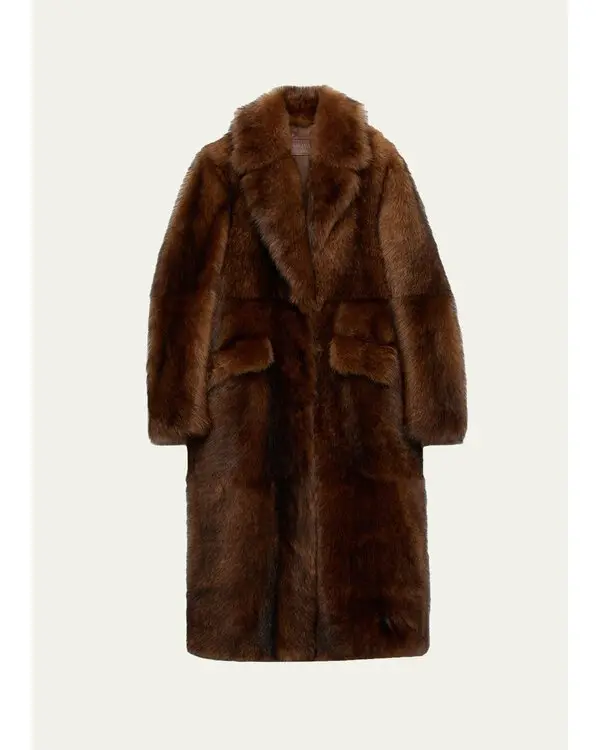 Prada Single-breasted Lamb Shearling Long Coat