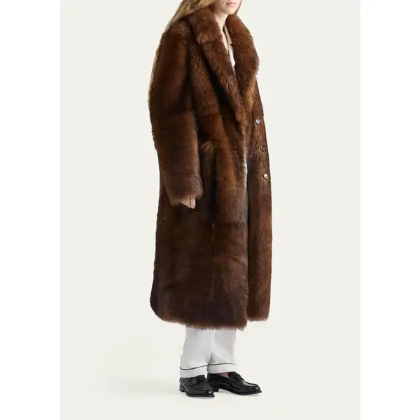 Prada Single-breasted Lamb Shearling Long Coat