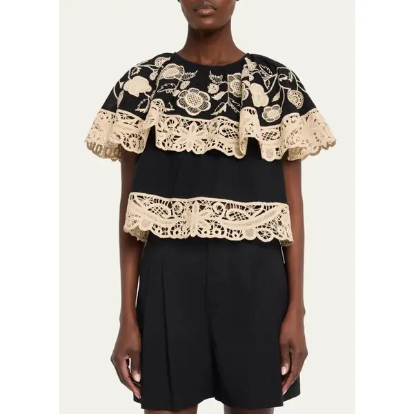 Sea Shiloh Embroidered Ruffle Blouse