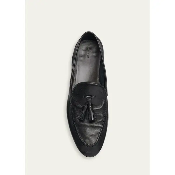 THE ROW Caden Grained Leather Tassel Loafers - Black