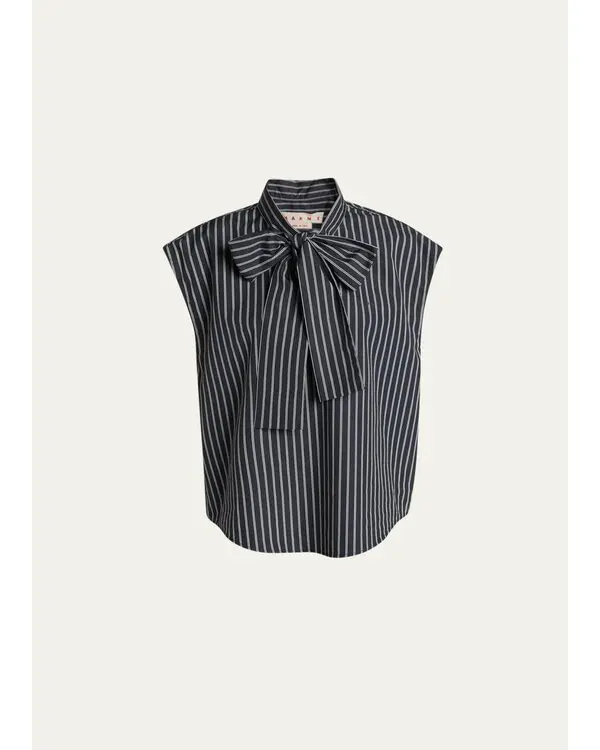Marni Self-tie Half-placket Striped Blouse