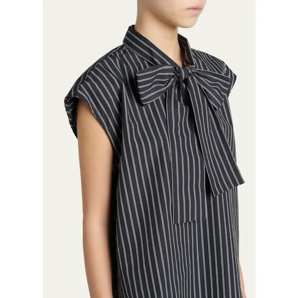 Marni Self-tie Half-placket Striped Blouse