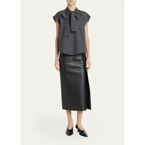 Marni Self-tie Half-placket Striped Blouse