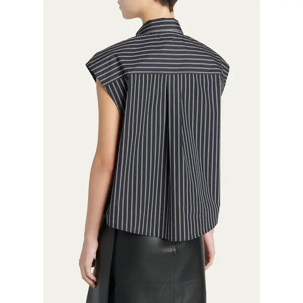 Marni Self-tie Half-placket Striped Blouse
