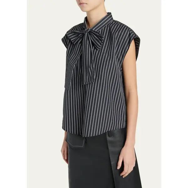 Marni Self-tie Half-placket Striped Blouse