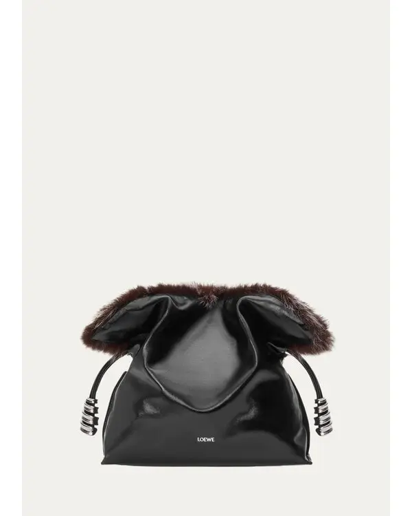 Loewe Flaco Shearling & Leather Clutch Bag