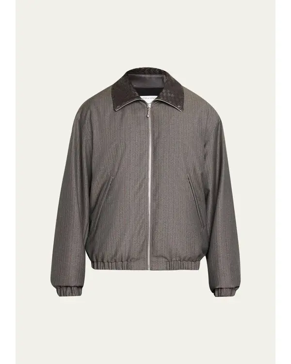 Bottega Veneta Shadow Stripe Intrecciato Leather-collar Jacket