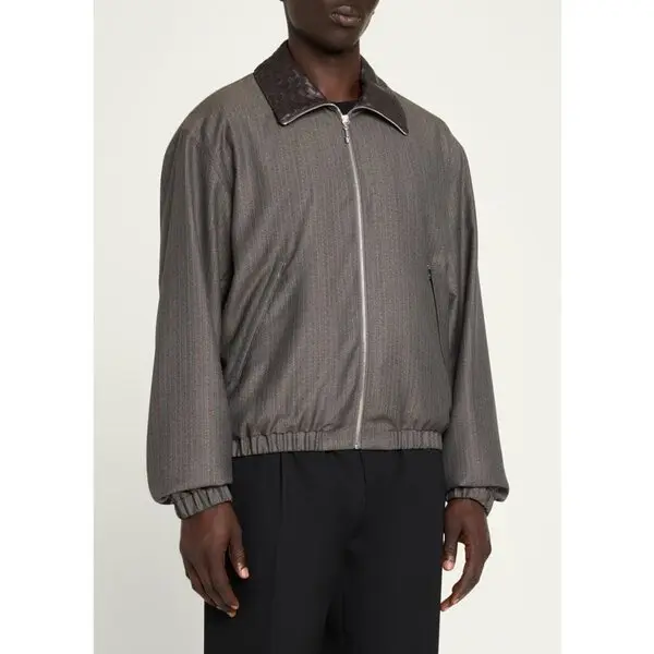 Bottega Veneta Shadow Stripe Intrecciato Leather-collar Jacket