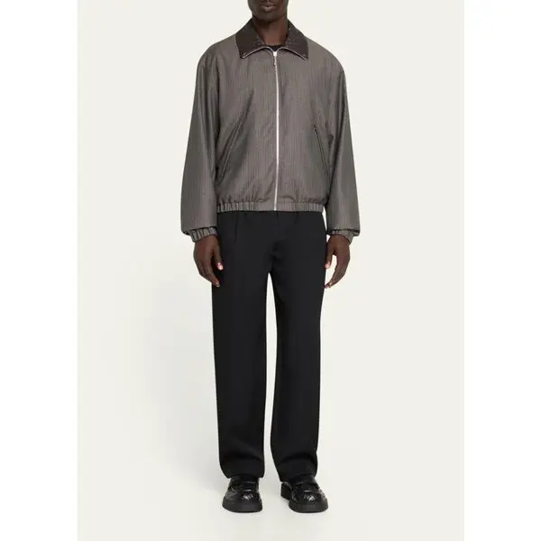 Bottega Veneta Shadow Stripe Intrecciato Leather-collar Jacket