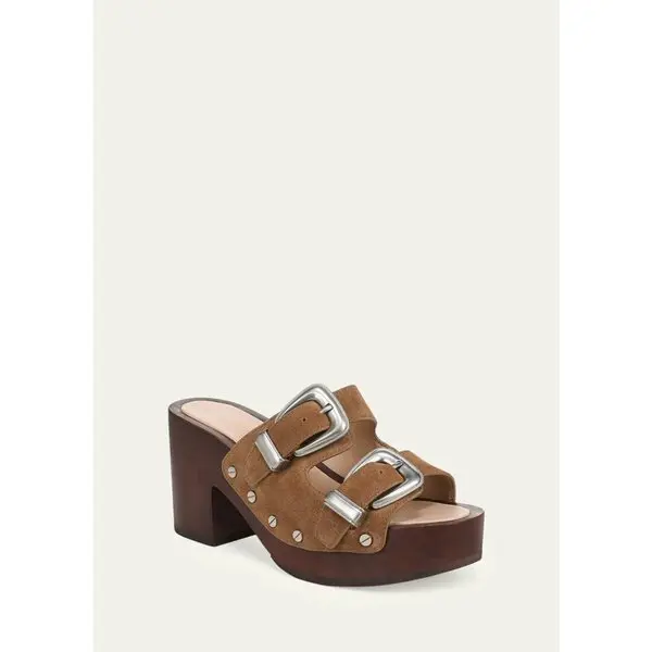 Veronica Beard Halifax 90mm Studded Suede Buckle Platform Sandals