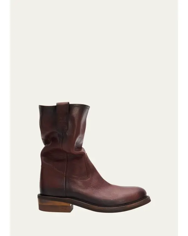Miu Miu Foule Leather Mid-calf Boots