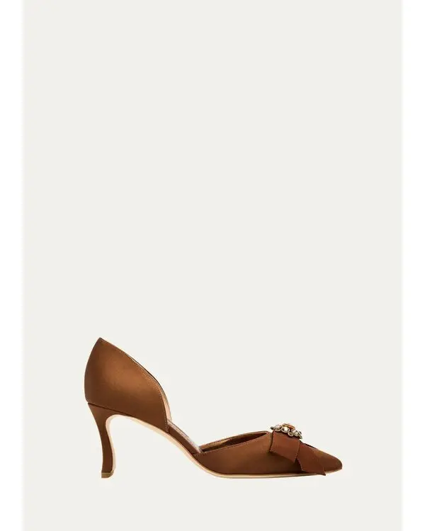 Manolo Blahnik 70mm Apidosa Embellished Satin Bow Pumps - Medium Brown