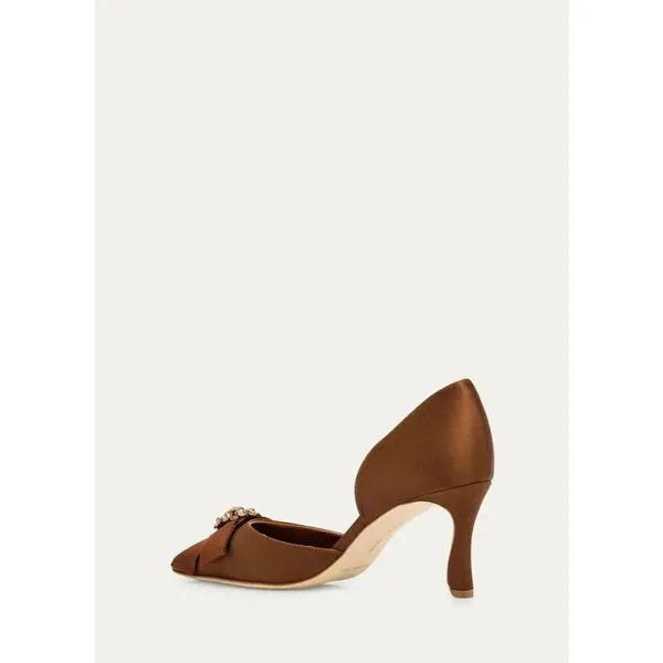 Manolo Blahnik 70mm Apidosa Embellished Satin Bow Pumps - Medium Brown