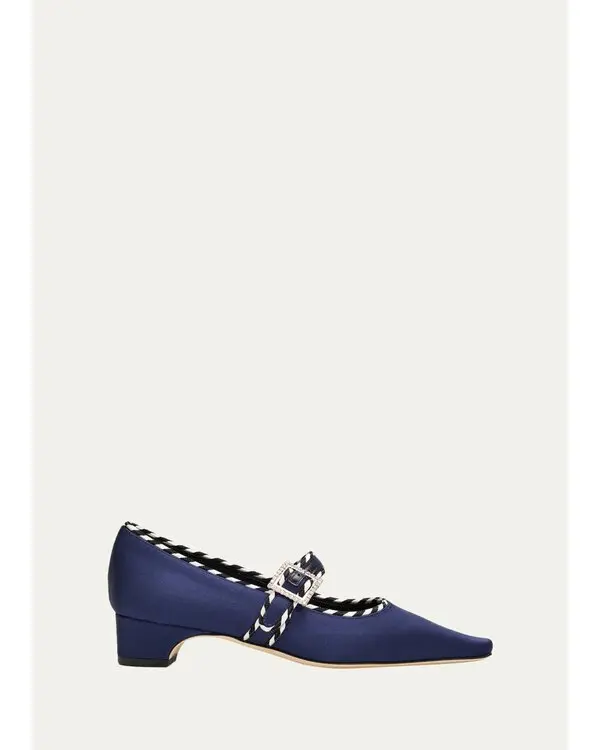 Manolo Blahnik 30mm Zaera Satin Mary Jane Pumps - Navy