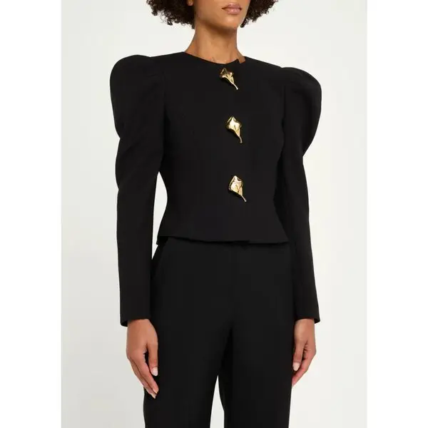 Carolina Herrera Puff-sleeve Calla Lily Single-breasted Fitted Jacket