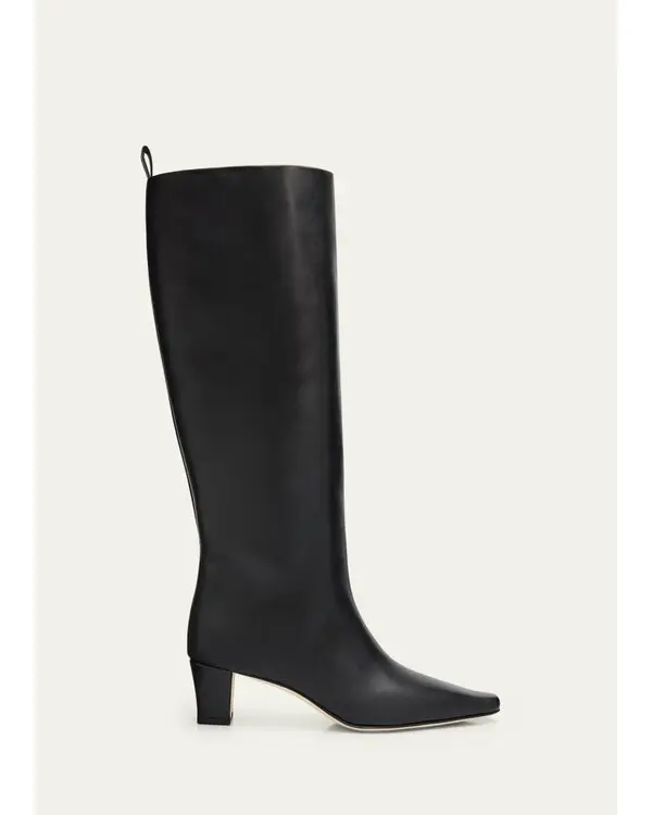 Manolo Blahnik 50mm Leather Knee-high Low-heel Boots - Black