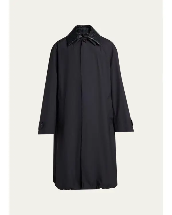 Bottega Veneta Leather Intrecciato-collar Overcoat