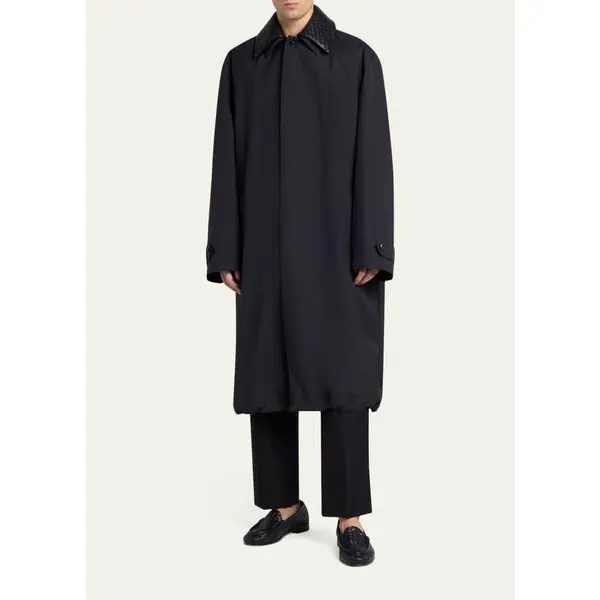 Bottega Veneta Leather Intrecciato-collar Overcoat
