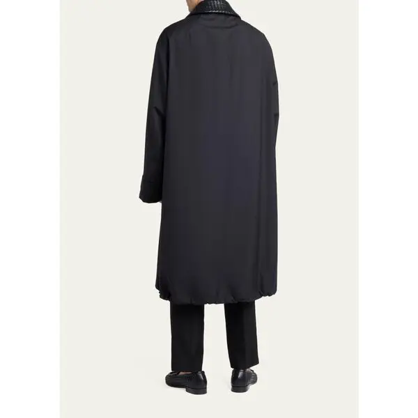 Bottega Veneta Leather Intrecciato-collar Overcoat