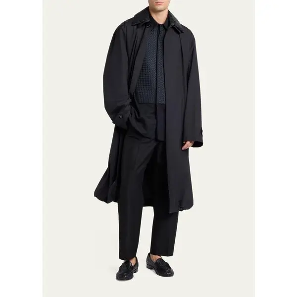 Bottega Veneta Leather Intrecciato-collar Overcoat