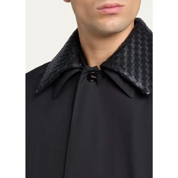 Bottega Veneta Leather Intrecciato-collar Overcoat