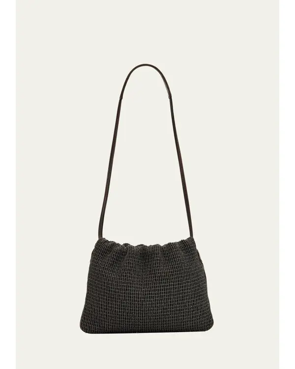 Brunello Cucinelli 3d Monili Net Embroidered Pochette Bag In Riding Leather