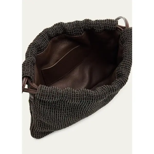 Brunello Cucinelli 3d Monili Net Embroidered Pochette Bag In Riding Leather