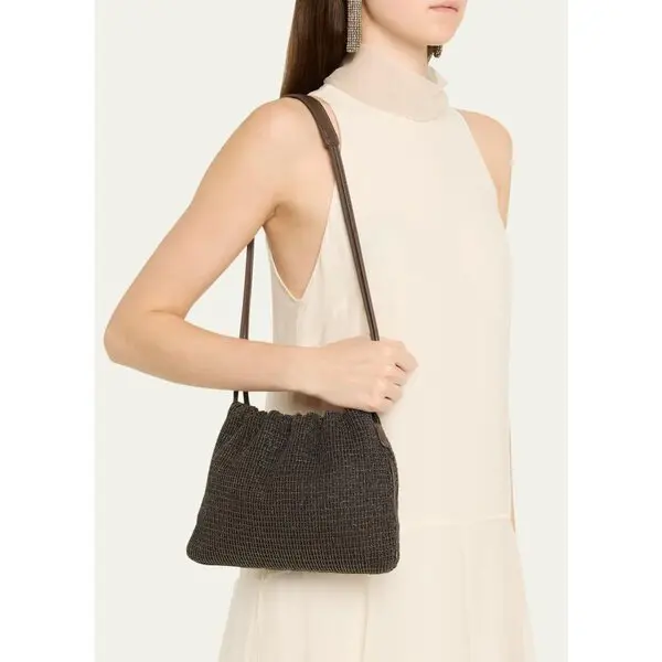 Brunello Cucinelli 3d Monili Net Embroidered Pochette Bag In Riding Leather